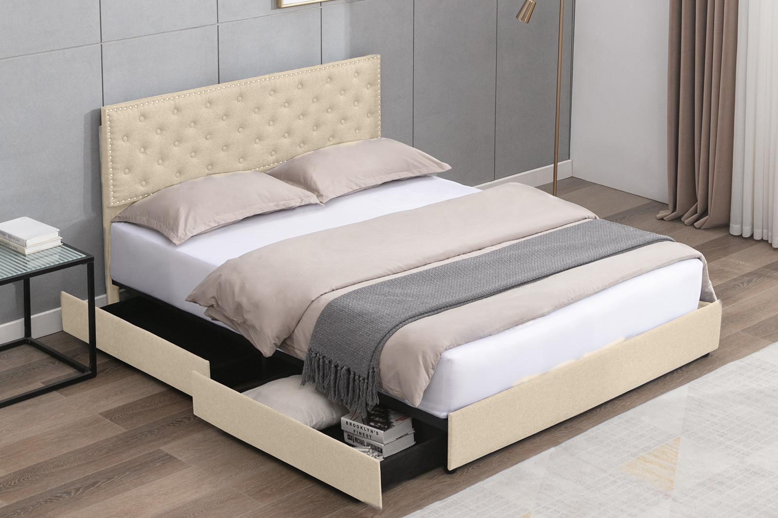 Mjkone King Upholstered Platform Bed Frame With Storage