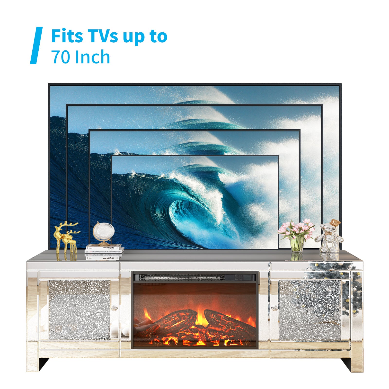 Mirrored tv stand 70 inch store