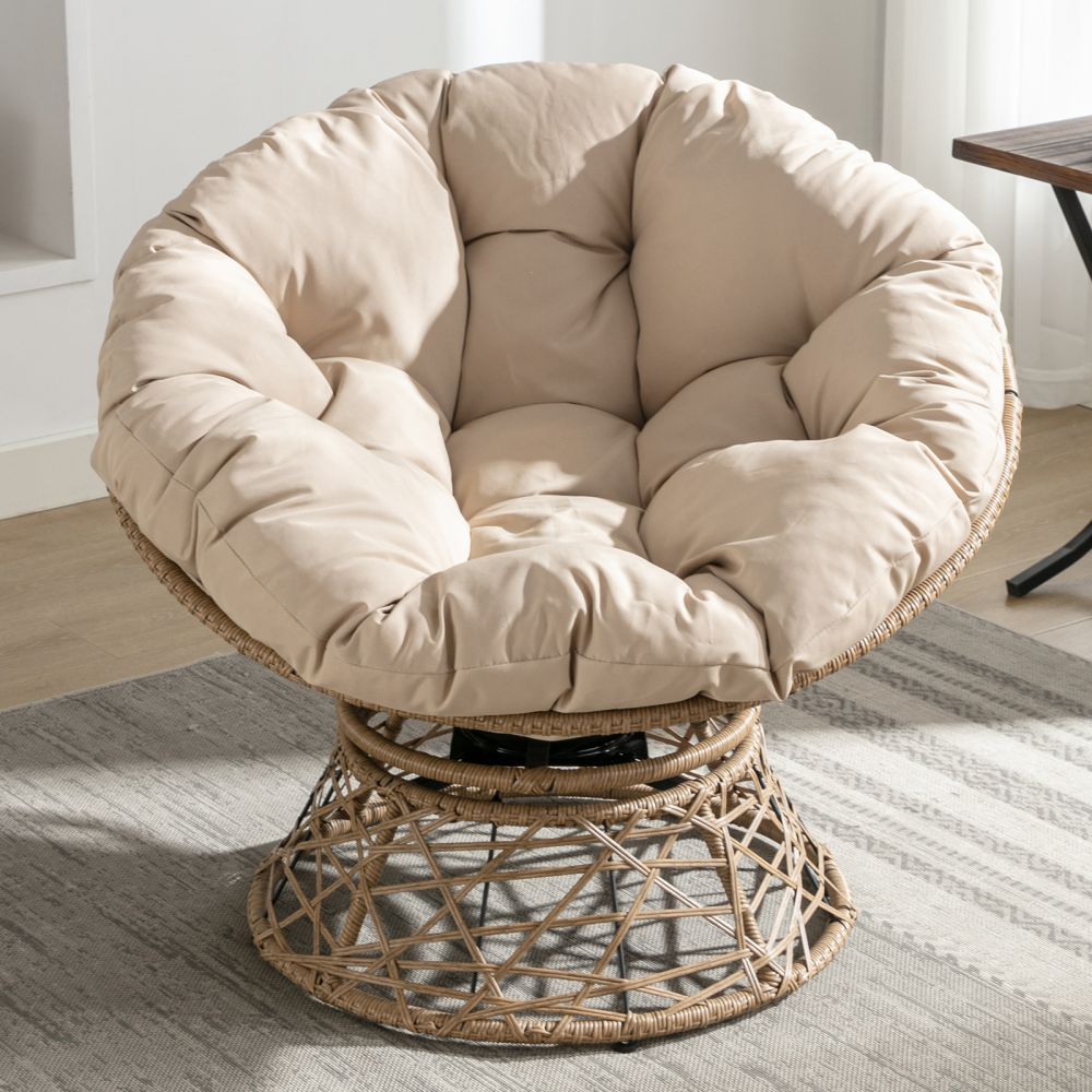 Mjkone Wicker Outdoor Papasan Chair with Cushion