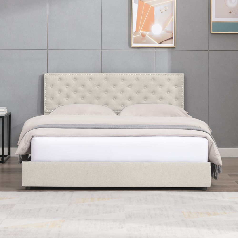 Mjkone King Upholstered Platform Bed Frame With Storage