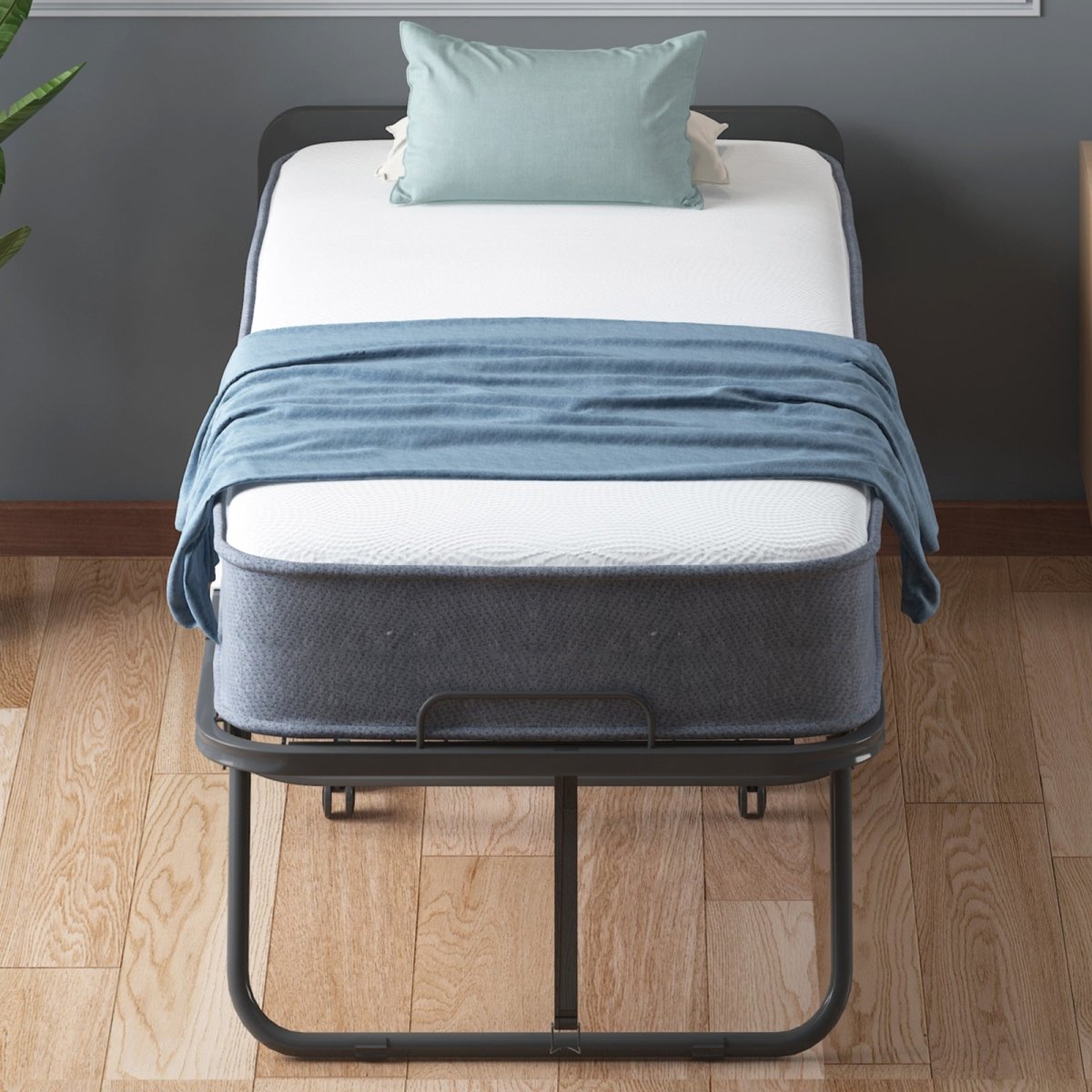 Mjkone Twin Size Folding Bed with Mattress and Headboard