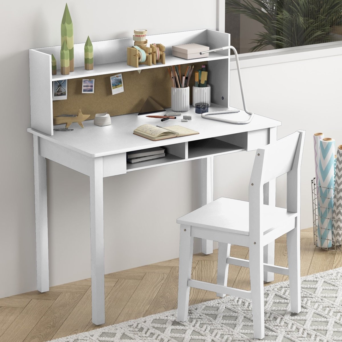 Mjkone Kid's Desk and Chair Set Writing Desk with Hutch